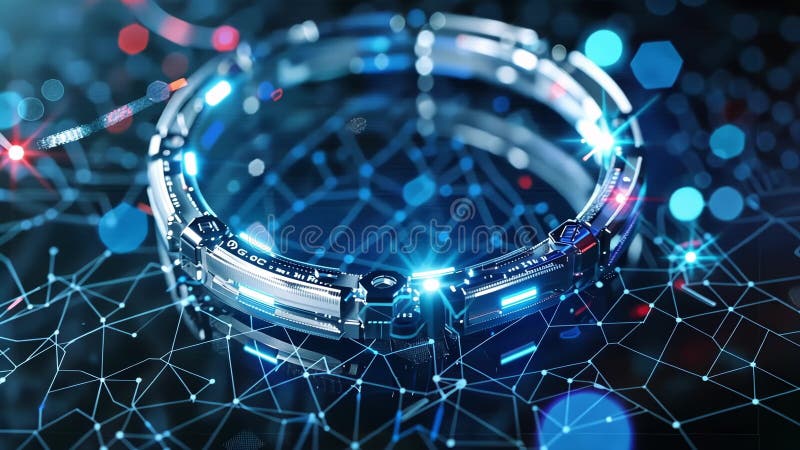 Futuristic Circular Device Glowing on a Network Grid Stock Video ...