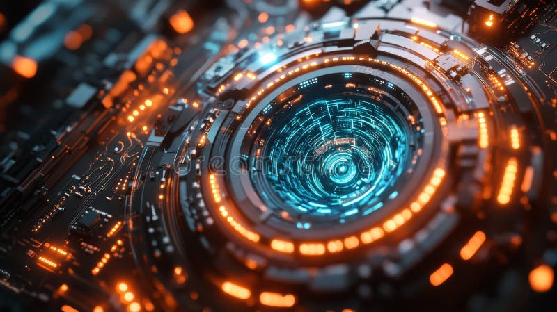Futuristic Circular Digital Interface with Glowing Elements Stock Photo ...
