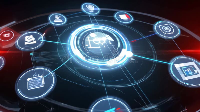 Futuristic Circular Digital Interface with Neon Highlights and Tech ...