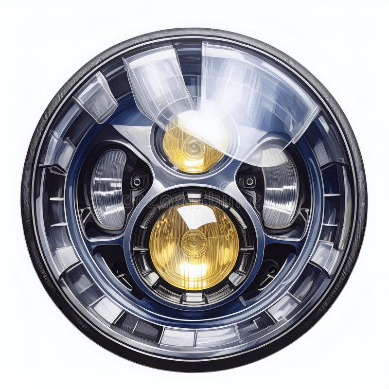 Futuristic Circular Headlight with Multiple Yellow Lights and ...