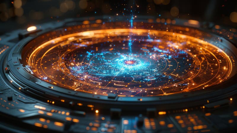 Futuristic Circular Interface with Blue and Orange Lights Stock Image ...
