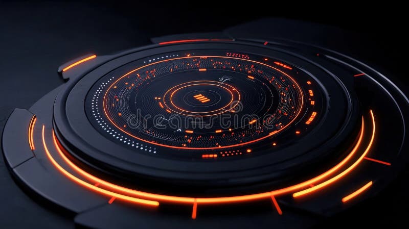 Futuristic Circular Interface with Bright Orange Elements and Dark ...
