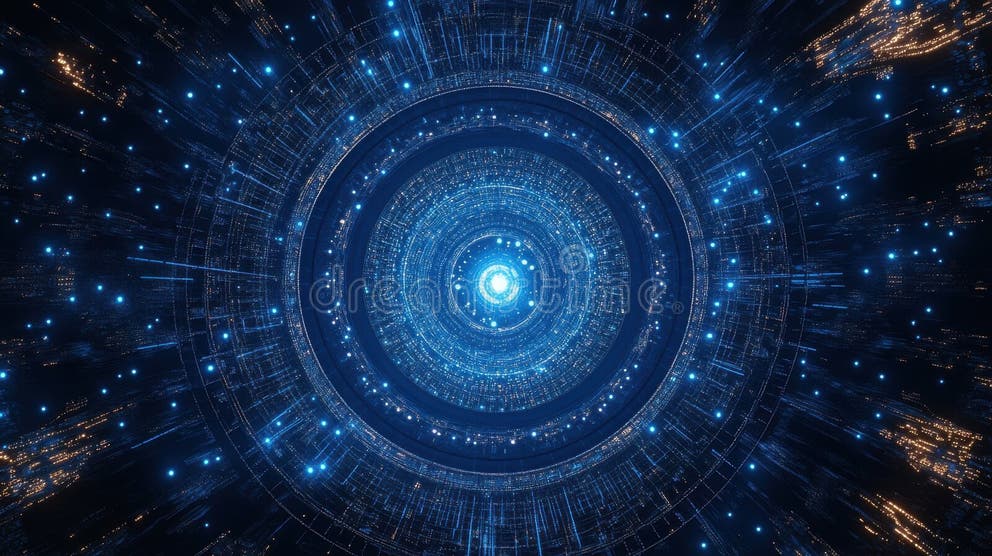 Futuristic Circular Interface with Glowing Blue Lights and Digital ...