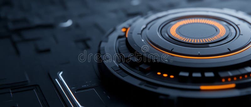 Futuristic Circular Interface with Glowing Elements on Dark Background ...