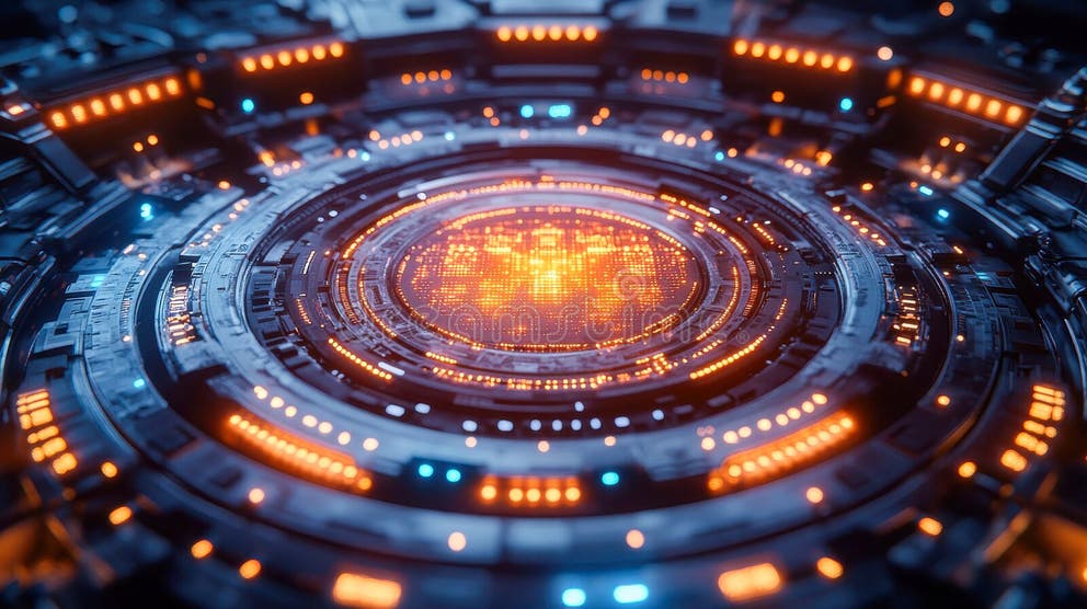 Futuristic Circular Interface with Glowing Elements, Representing High ...