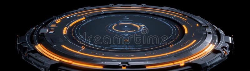 Futuristic Circular Interface with Glowing Orange Elements and Digital ...