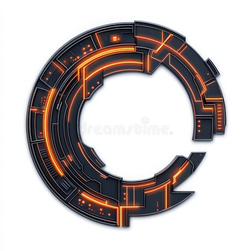 Futuristic Circular Interface with Glowing Orange Lines. Stock ...