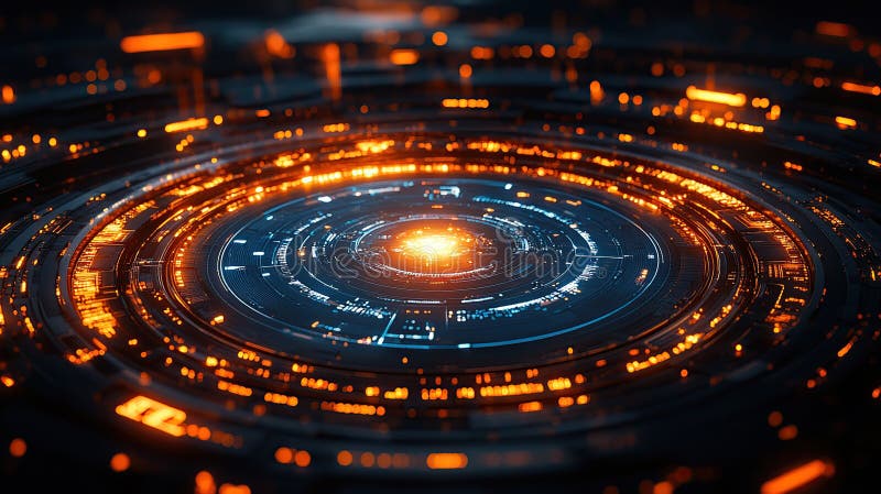 Futuristic Circular Interface with Glowing Rings in Dark Space Stock ...
