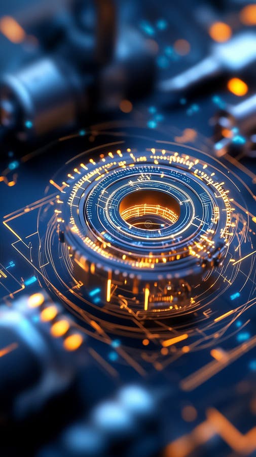 Futuristic Circular Interface Illuminated with Orange Lights Showcases ...