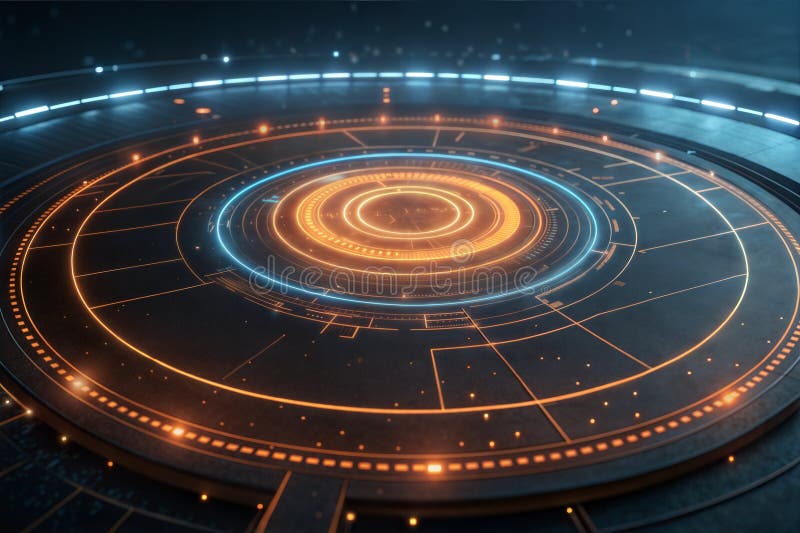 Futuristic Circular Interface with Orange and Blue Neon Lights Stock Illustration - Illustration ...