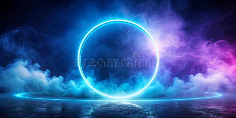 Futuristic Circular Neon Light in a Smoky Atmosphere with Glowing ...