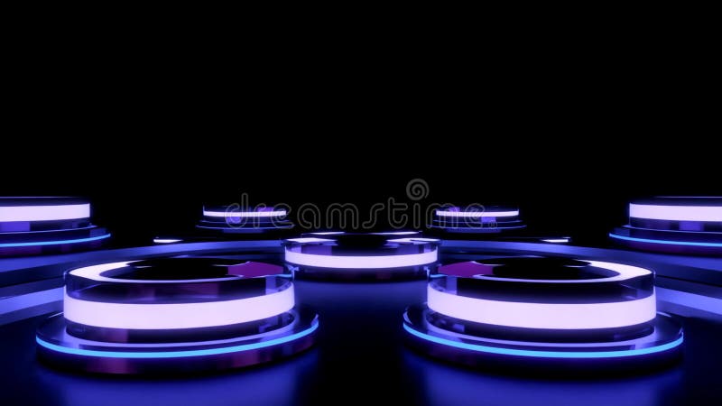 Futuristic Circular Neon Platforms Glowing Purple and Blue on Dark ...