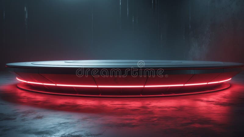Futuristic Circular Platform with Glowing Red Neon Lights Stock Image ...
