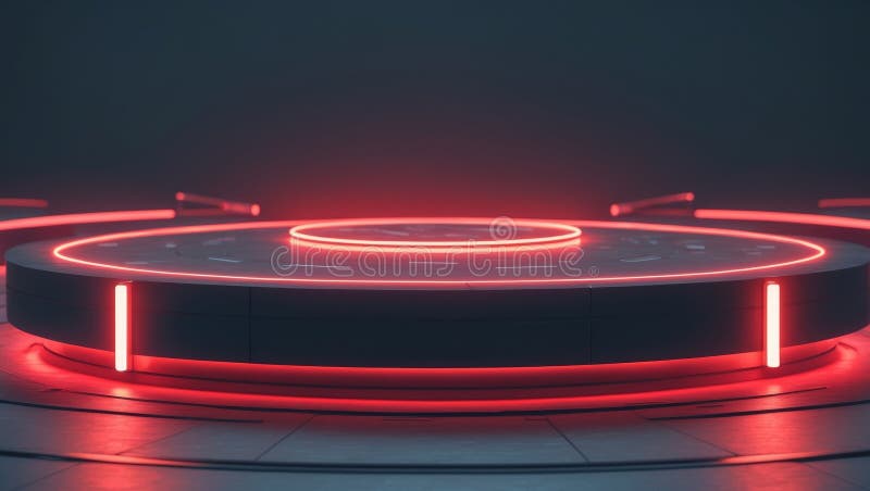 Futuristic Stage Glowing Neon Lights Circular Platform Stock Photos ...