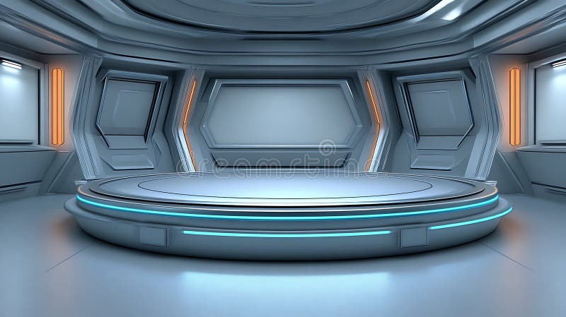 Futuristic Circular Platform in a Modern Space Room Stock Illustration ...