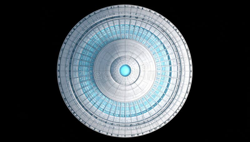 Futuristic Circular Spaceship with Blue Lights Stock Illustration ...