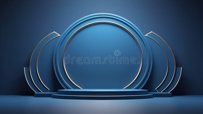 Futuristic Circular Stage with Blue Concentric Arcs Stock Illustration ...