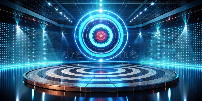 Futuristic Circular Stage with Glowing Blue Lights and Target, 3D ...