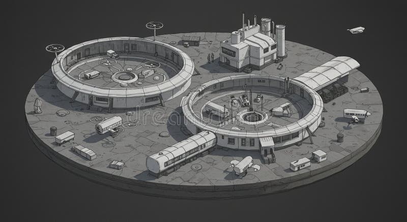 Futuristic Circular Structure on a Large Disc-like Platform. Two ...