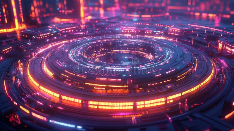 Futuristic Circular Technological Structure Glowing Brightly Stock ...