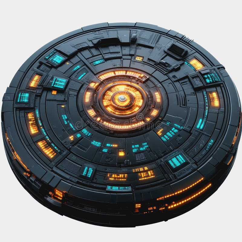 Futuristic Circular Technology Interface with Glowing Orange and Blue ...