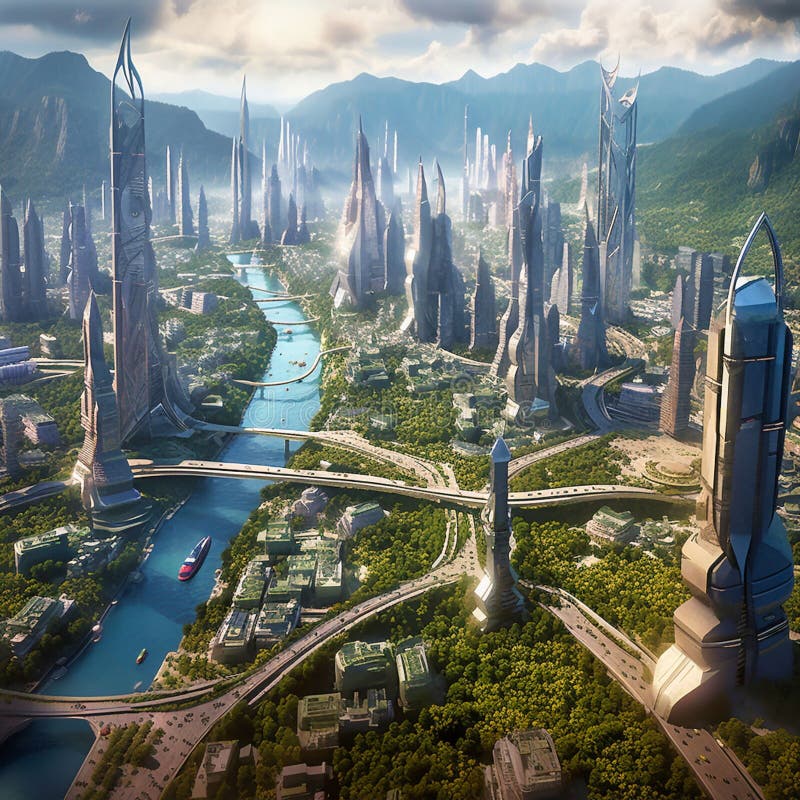 Futuristic Cities High Angle View Advanced Infrast Stock Illustration ...