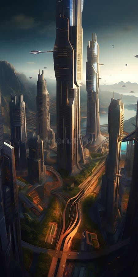 Futuristic Cities Skyscraping Towers High Angle View Advanced ...