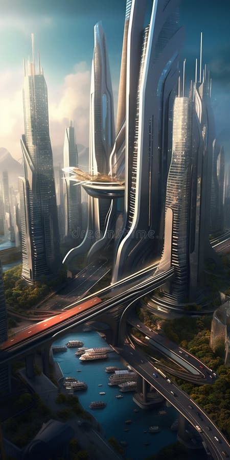 Futuristic Cities Scene. Futuristic Cityscape Creative Concept ...