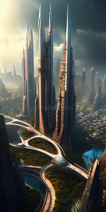 Futuristic Cities High Angle View Advanced Infrast. Generative AI Stock ...