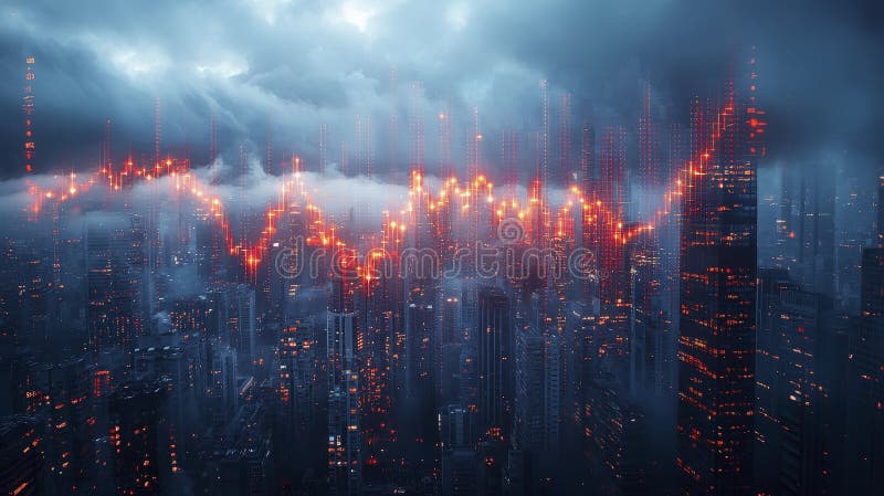 Futuristic City with Abstract Data Visualizations Stock Illustration ...