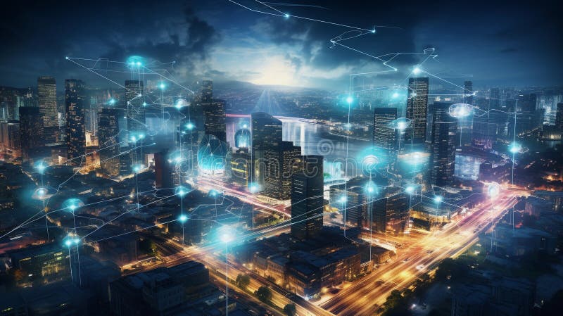 Futuristic City Advanced Communication Realistic Illustration Stock ...