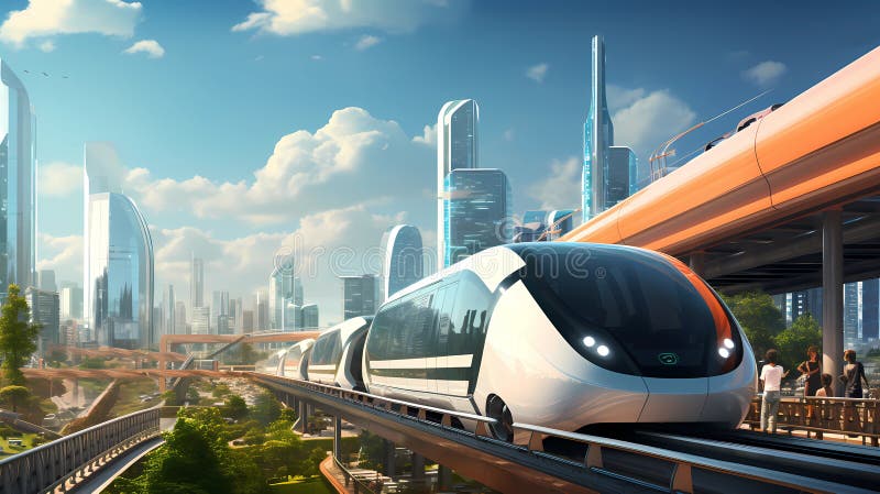 Futuristic City Advanced Transportation Realistic Illustration Stock ...