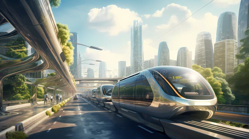 Futuristic City Advanced Transportation Realistic Illustration Stock ...