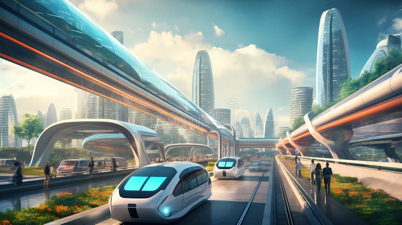 Futuristic City Advanced Transportation Realistic Illustration Stock ...