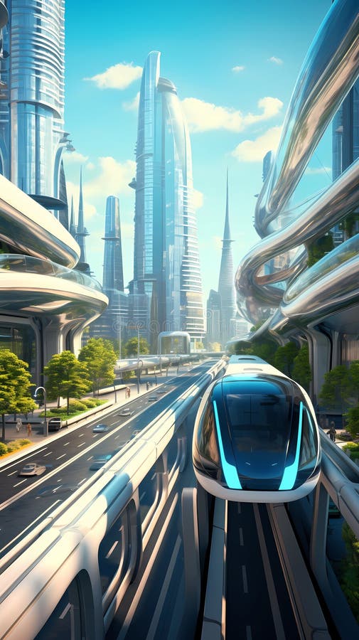 Futuristic City Advanced Transportation Realistic Illustration Stock ...