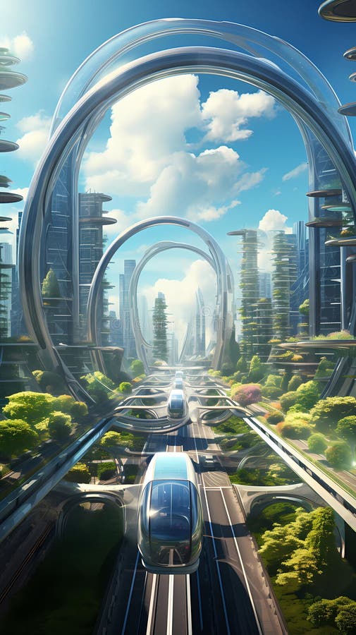 Futuristic City Advanced Transportation Realistic Illustration Stock ...