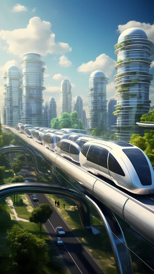 Futuristic City Advanced Transportation Realistic Illustration Stock ...