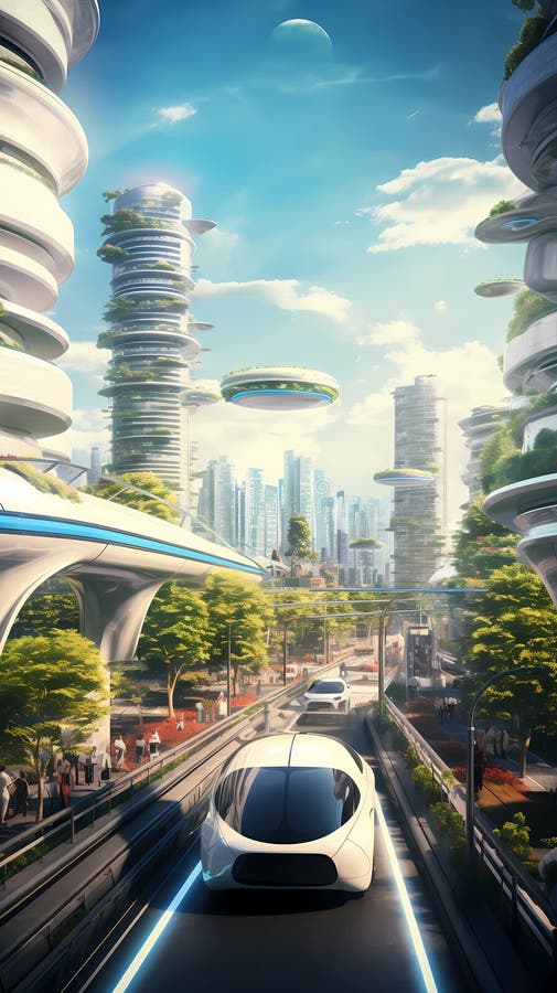 Futuristic City Advanced Transportation Realistic Illustration Stock ...