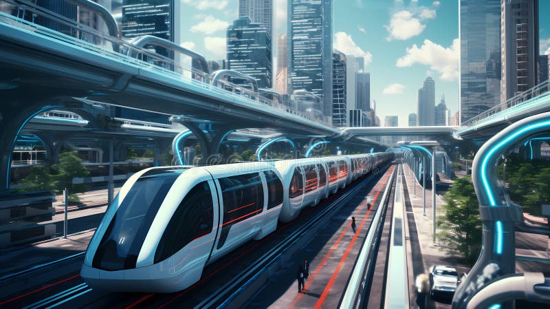 Futuristic City Advanced Transportation Realistic Illustration Stock ...