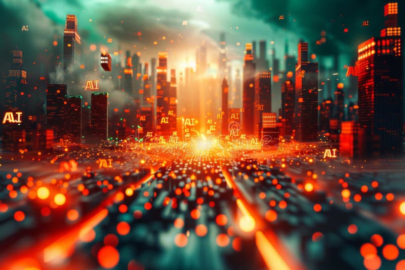 Futuristic City with AI Integration, Modern Technology, Digital ...