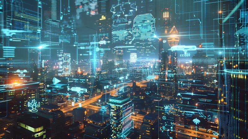 Futuristic City AI Integration Smart Technology Hologram. Stock ...
