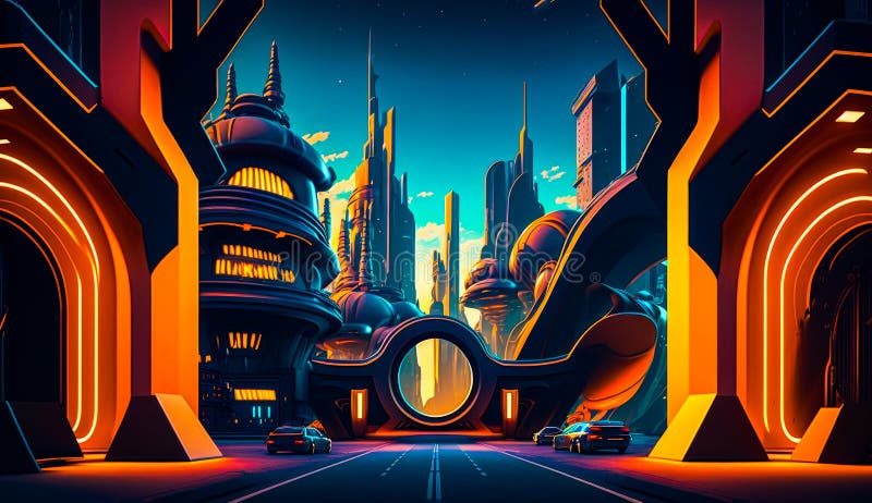 Futuristic City with Futuristic Architecture and Neon Lights ...