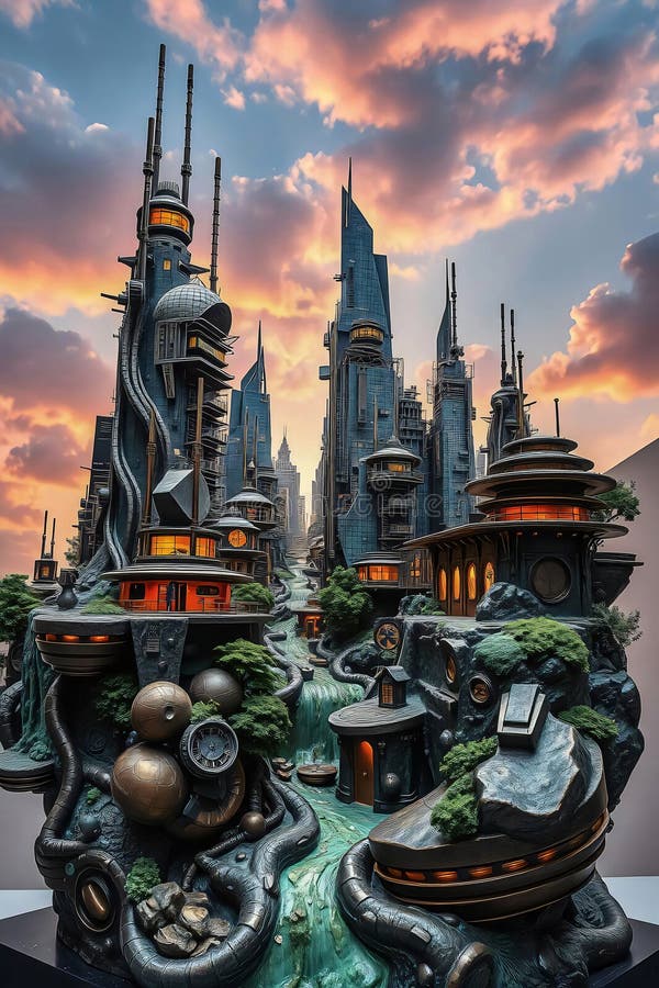 Futuristic City Blending Advanced Architecture with Nature, Set in a ...