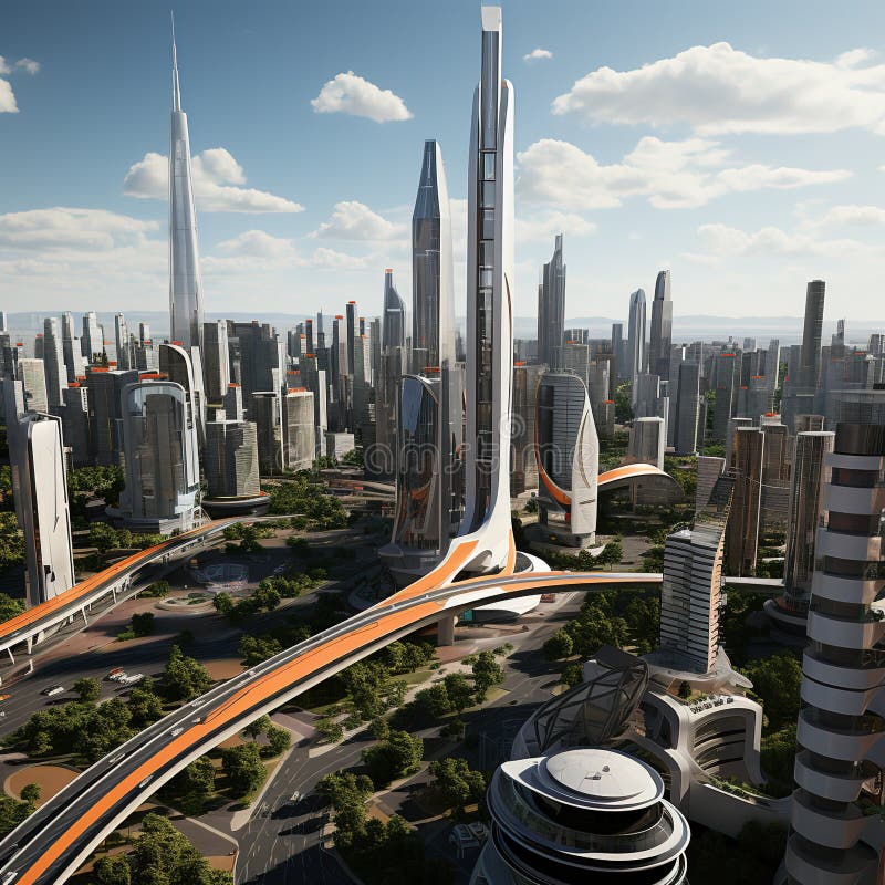 A Futuristic City with Building Made of Glass and Metal Stock ...