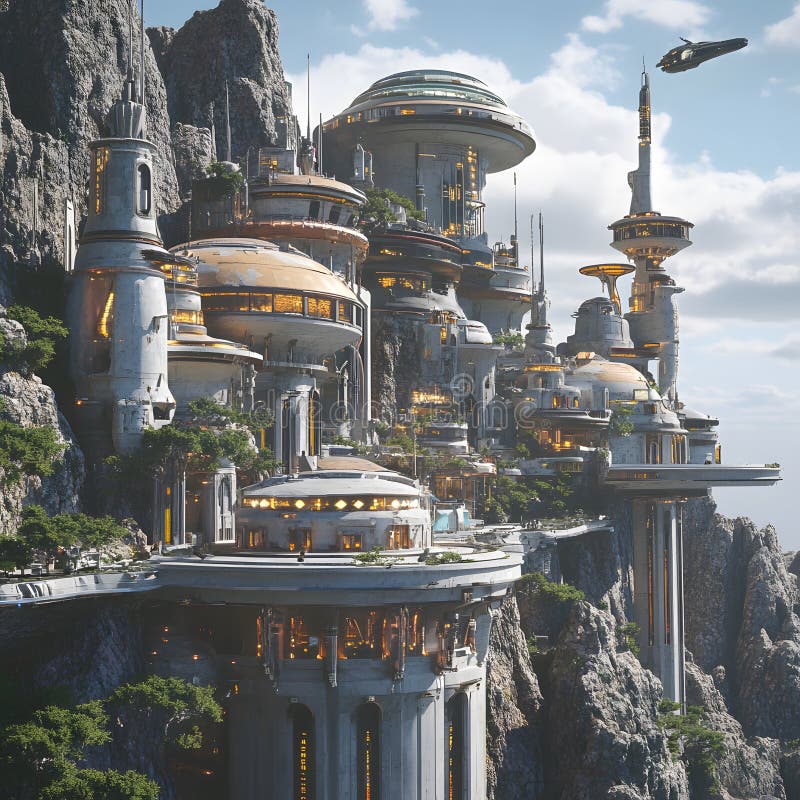 Futuristic City Built into Rocky Landscape, Showcasing Advanced Design ...