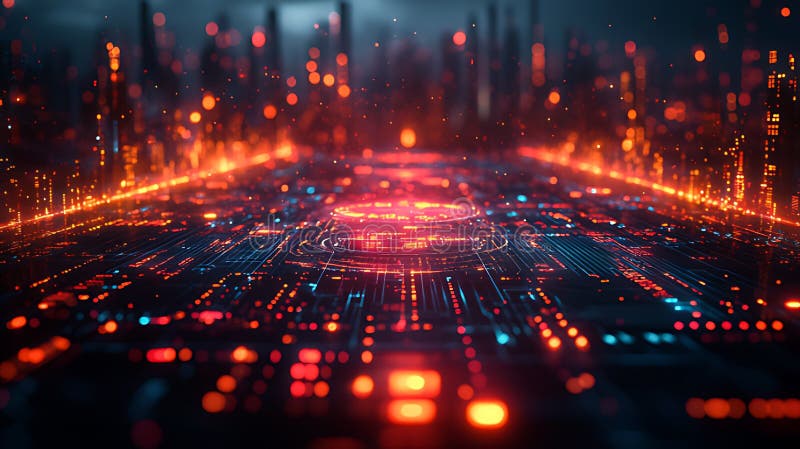 Futuristic City Circuit Glowing Night Digital Interface Stock ...