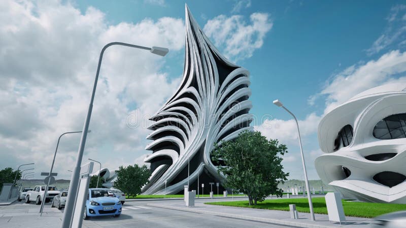 Futuristic City Cityscape Car Traffic 3d Stock Illustration ...