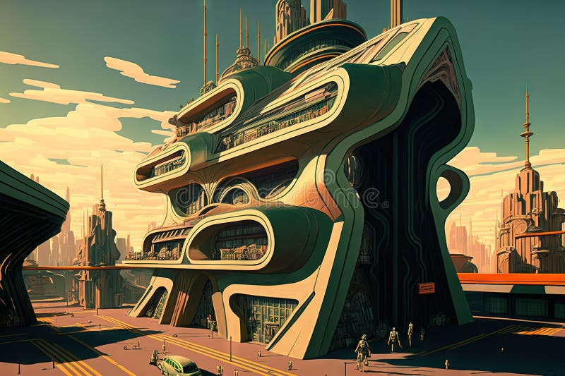A Futuristic City with Comic-book Architecture Stock Illustration ...