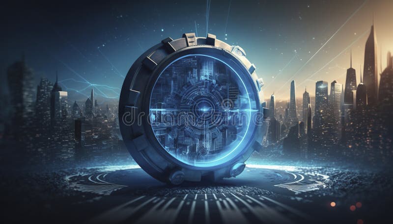 Futuristic City Compass. Generative AI Stock Illustration ...