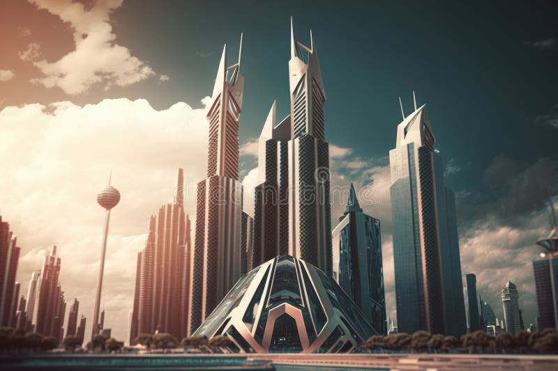 Futuristic City Concept. Illustration AI Generative Stock Illustration ...
